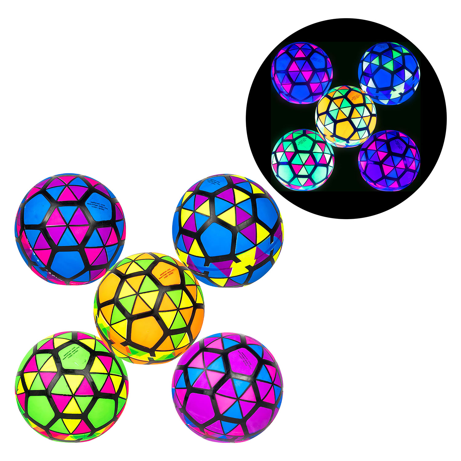 Inflatable Black Light Reflective Neon Geometric Balls - 5 Inch - 10 ...