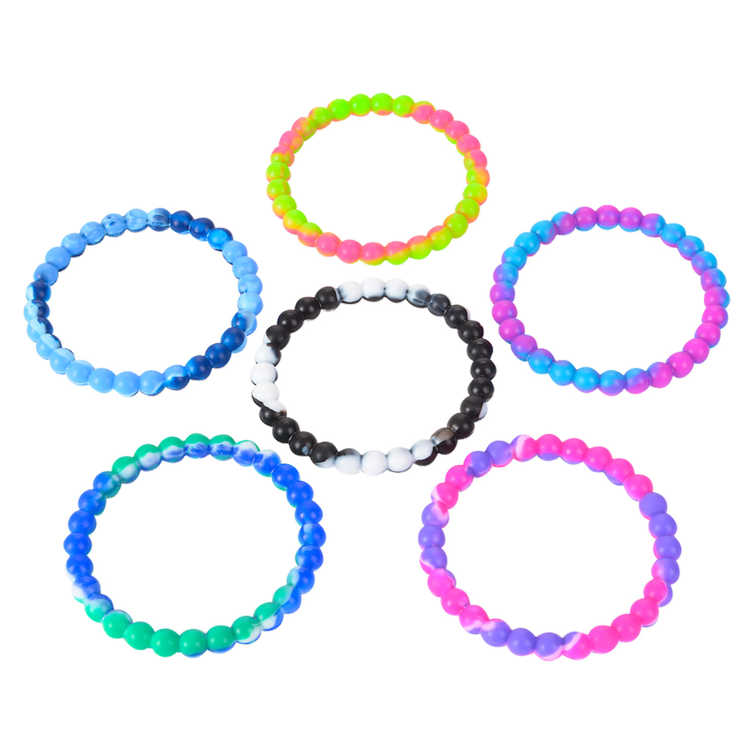 Tie-Dye Bead Rubber Bangles - 12 Count: Rebecca's Toys & Prizes