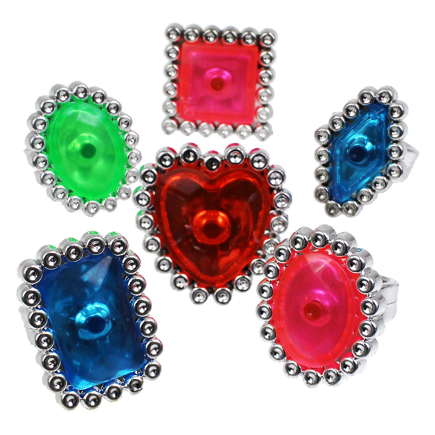 Colorful Rhinestone Rings - 12 Count: Rebecca's Toys & Prizes