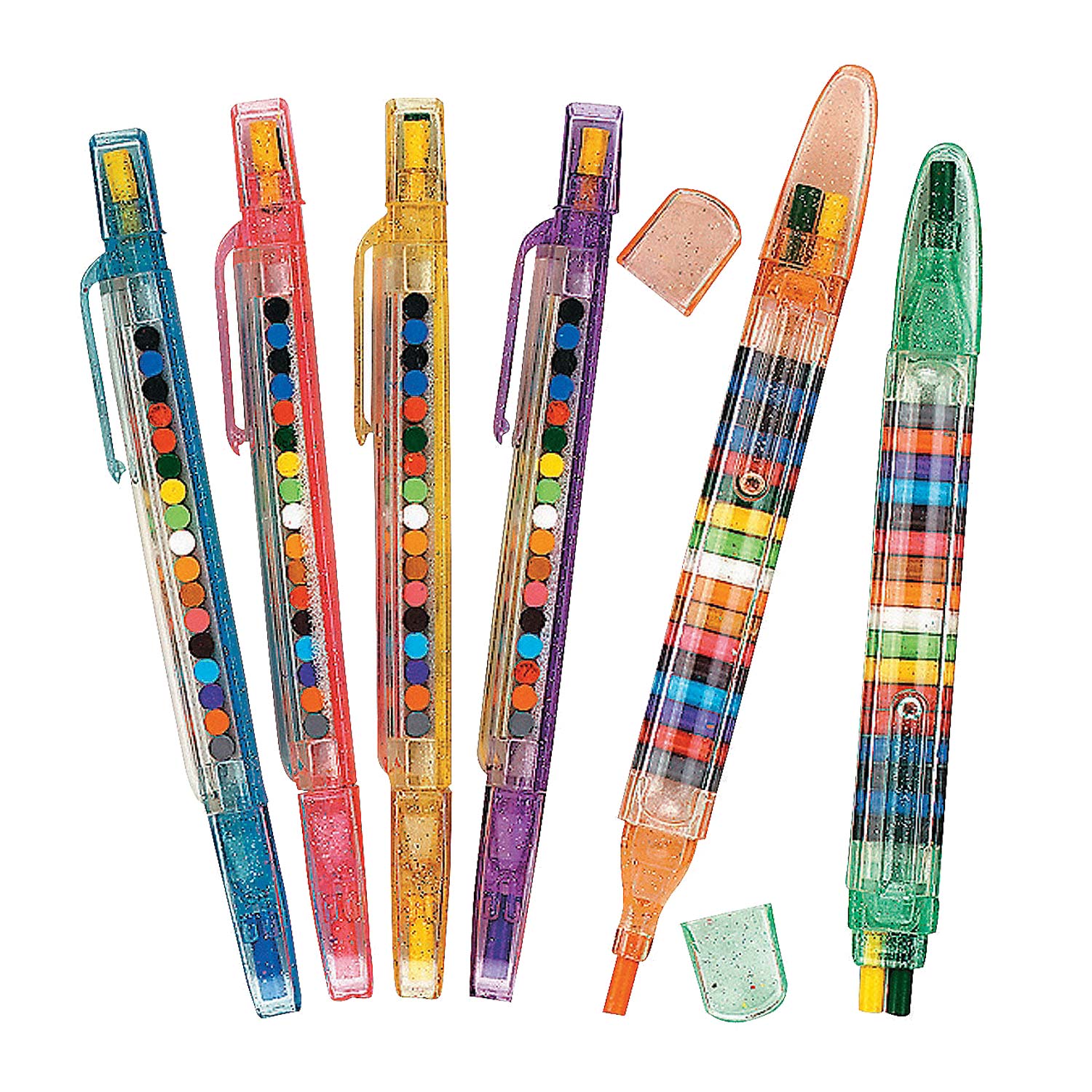 Transparent Glitter Stacking Crayons - 6 Count: Rebecca's Toys & Prizes
